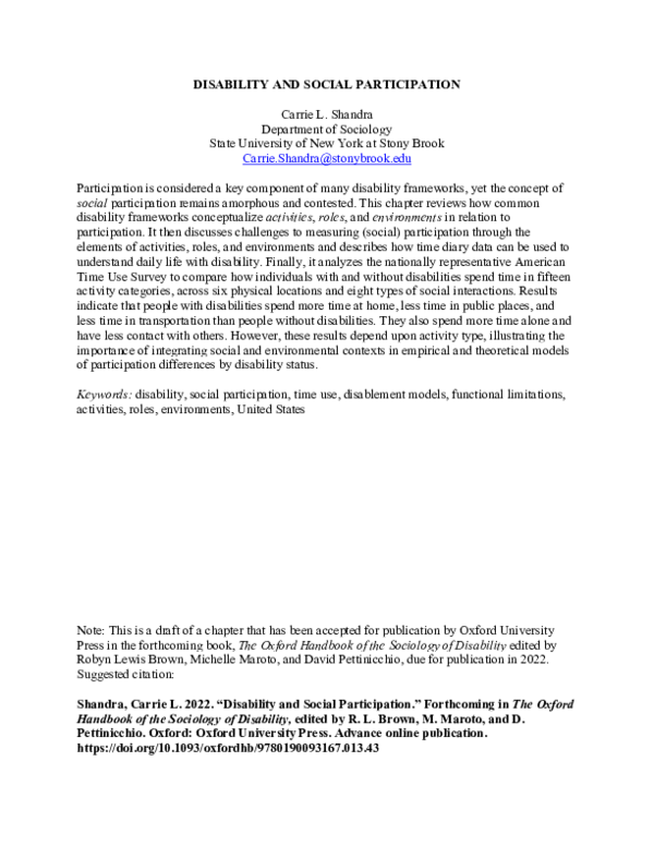 (PDF) Disability and Social Participation