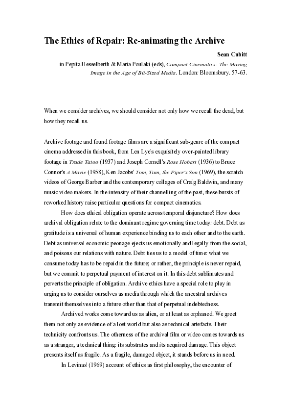 (PDF) The Ethics of Repair: Reanimating the Archive