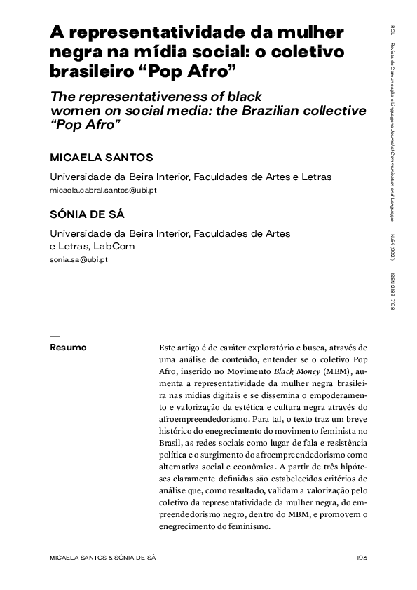 (PDF) A representatividade da mulher negra na mídia social