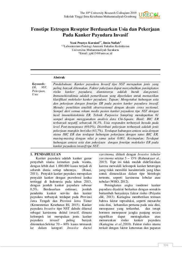(PDF) Fenotipe Estrogen Reseptor Berdasarkan Usia dan Pekerjaan Pada ...