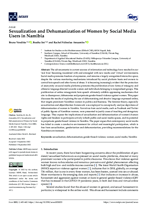 Pdf Sexualization And Dehumanization Of Women By Social Media Users In Namibia