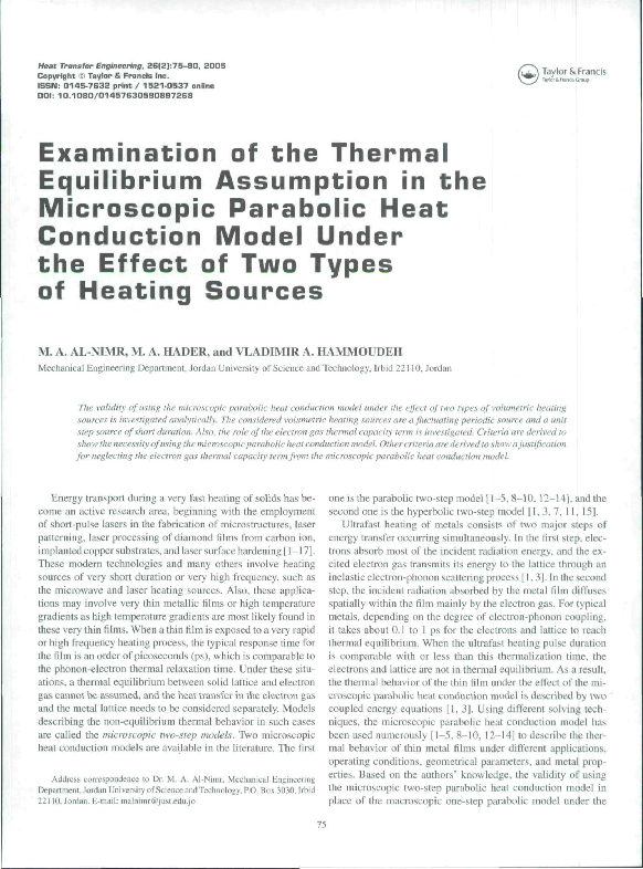 (PDF) Examination of the Thermal Equilibrium Assumption in the ...