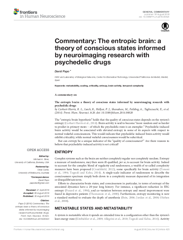 (PDF) Commentary: The entropic brain: a theory of conscious states ...