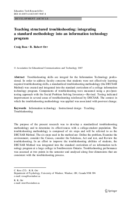 (PDF) Teaching structured troubleshooting: integrating a standard ...