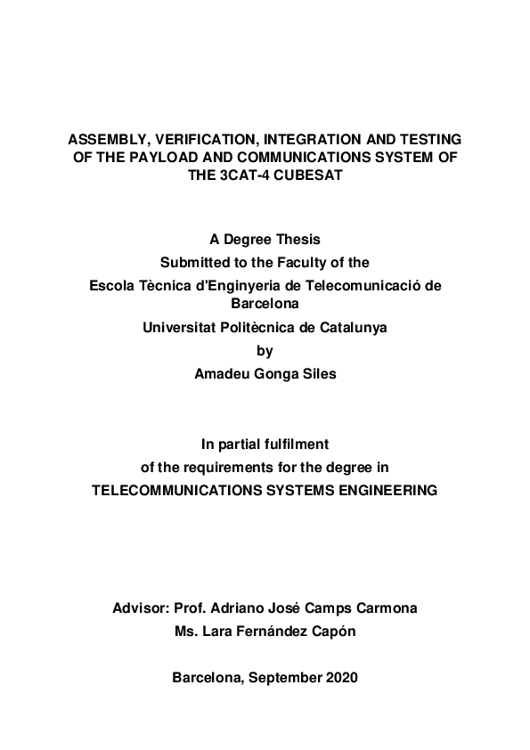 (PDF) Assembly Verification Integration and Testing of the Payload and ...