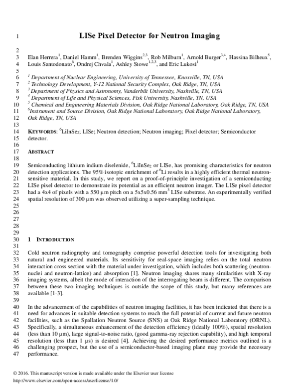(PDF) LISe pixel detector for neutron imaging