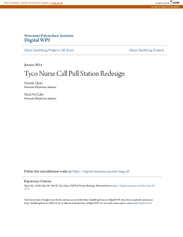 (PDF) Tyco Nurse Call Pull Station Redesign