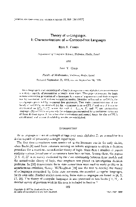 (PDF) Theory of ω-languagesI: Characterizations of ω-context-free languages | Rina Cohen ...