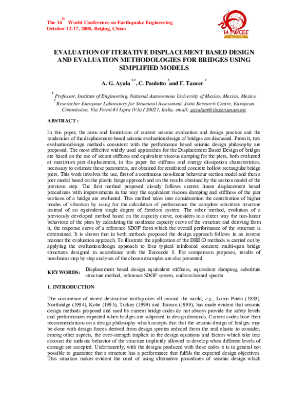 (PDF) Evaluation of Replacement Design Methods for Seismic Bridges