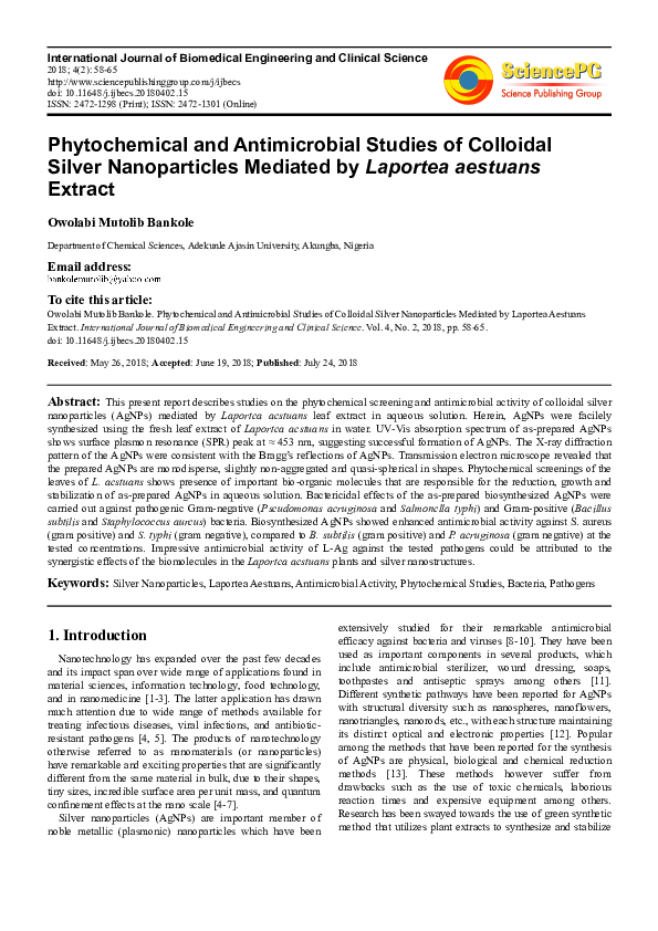 (PDF) Phytochemical and Antimicrobial Studies of Colloidal Silver ...