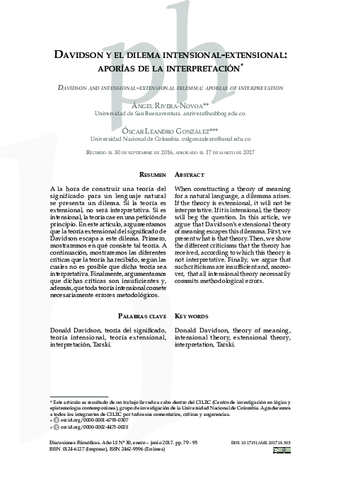 (PDF) Davidson y el dilema intensional-extensional: aporías de la ...