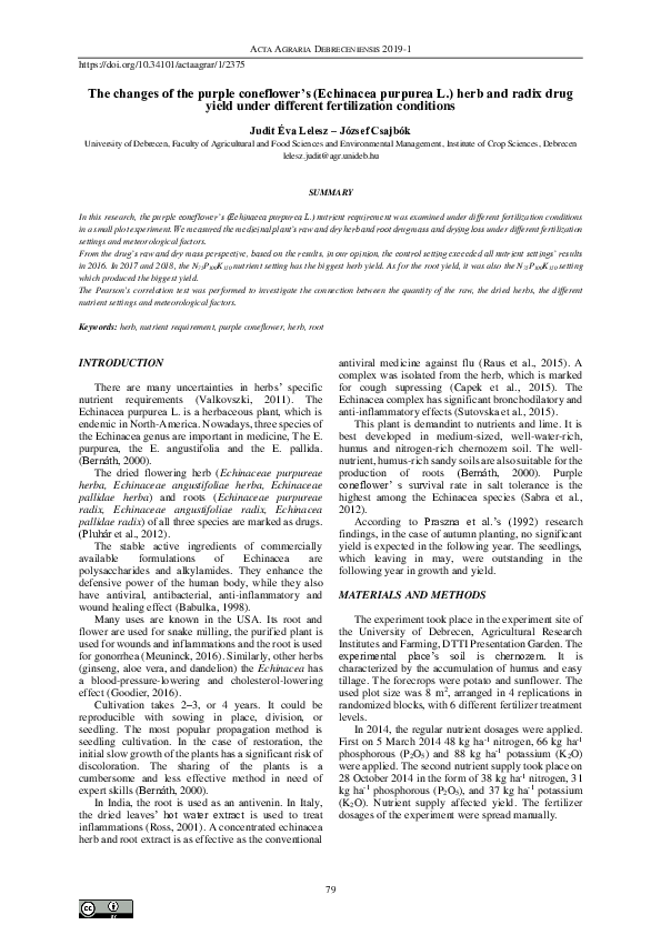 (PDF) The changes of the purple coneflower’s (Echinacea purpurea L ...