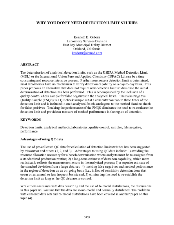 (PDF) Why You Don't Need Detection Limit Studies