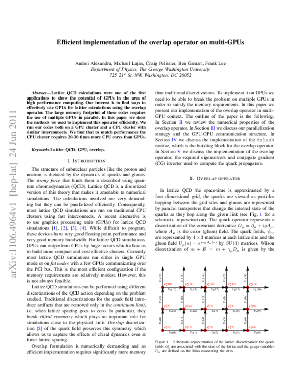Pdf Efficient Implementation Of The Overlap Operator On Multi Gpus