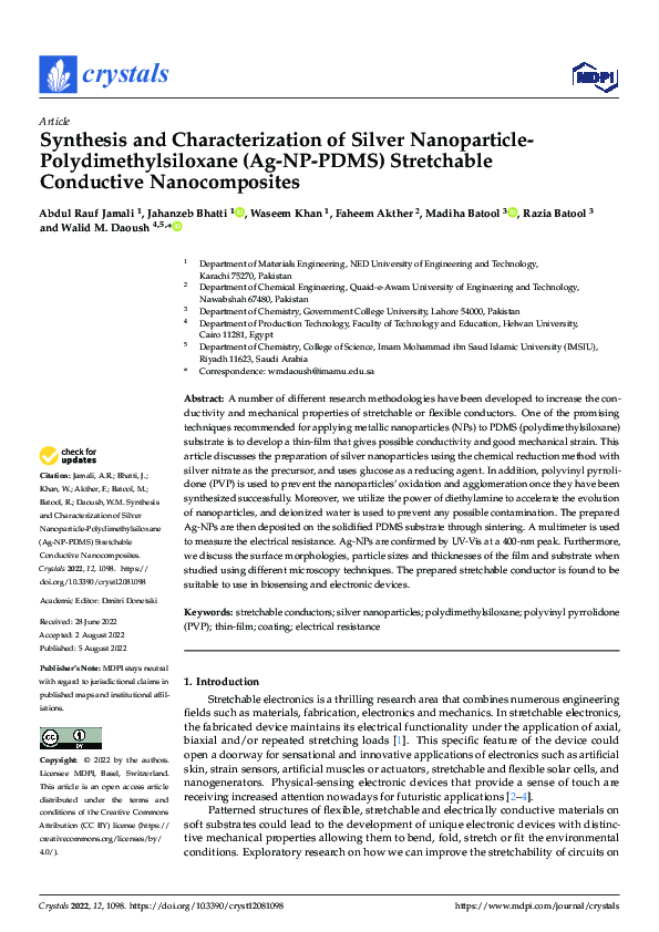 (PDF) Synthesis and Characterization of Silver Nanoparticle-Polydimethylsiloxane (Ag-NP-PDMS ...