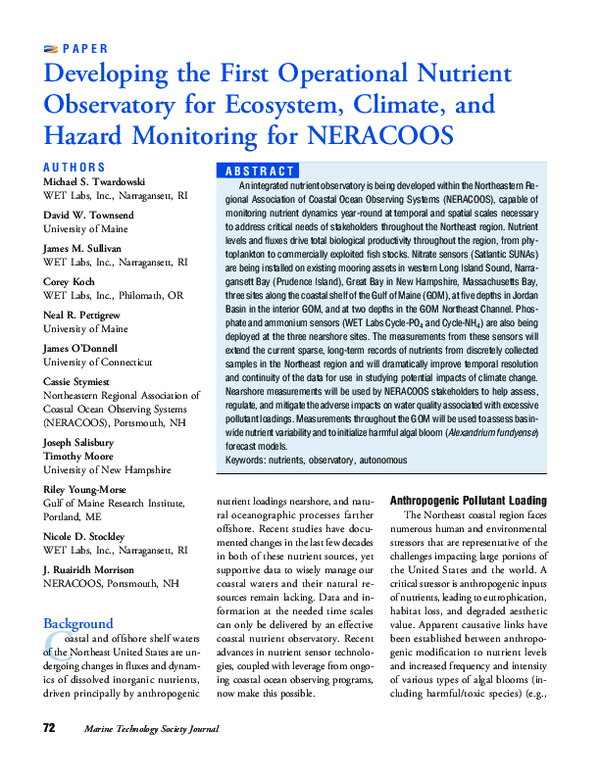 (PDF) Developing the First Operational Nutrient Observatory for ...