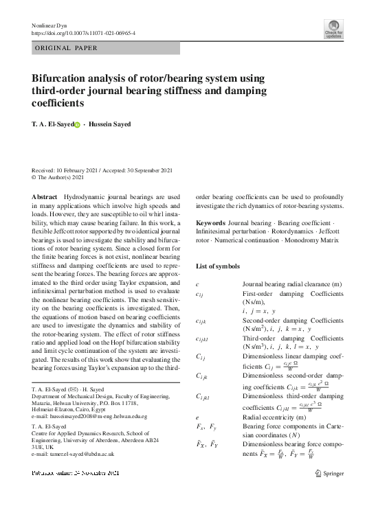 (PDF) Bifurcation analysis of rotor/bearing system using third-order journal bearing stiffness ...