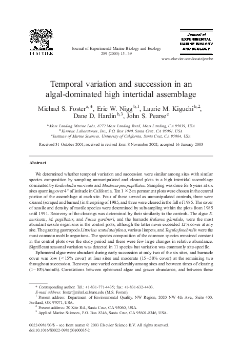 Pdf Temporal Variation And Succession In An Algal Dominated High