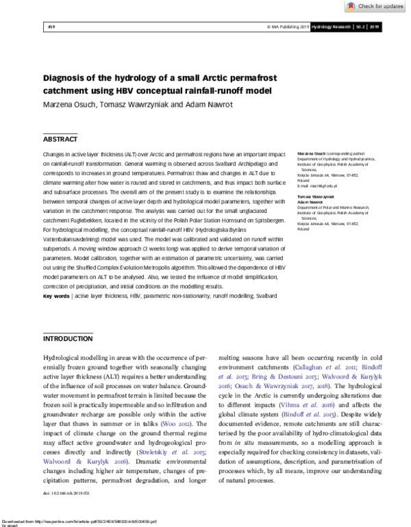 Pdf Diagnosis Of The Hydrology Of A Small Arctic Permafrost Catchment Using Hbv Conceptual