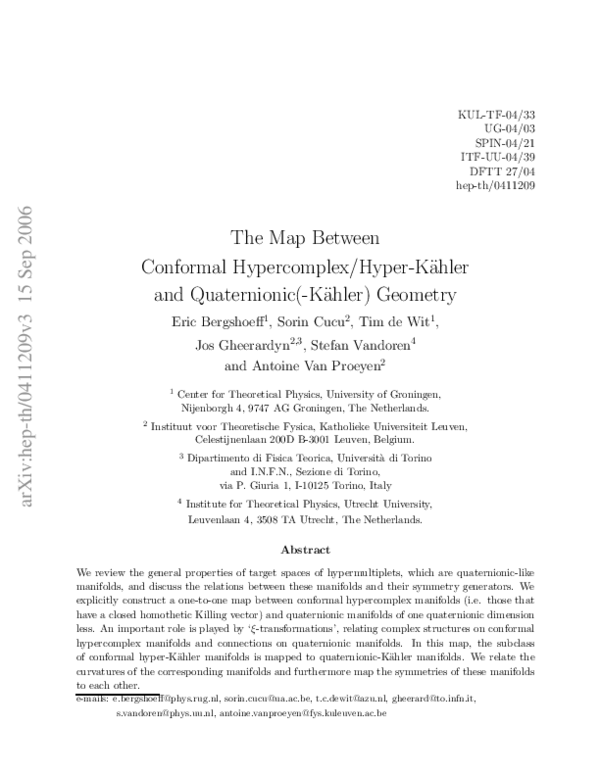 (PDF) The Map Between Conformal Hypercomplex/Hyper-K hler and ...