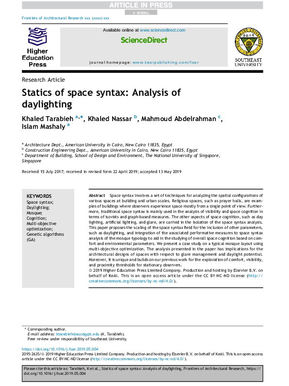 (PDF) Statics of space syntax: Analysis of daylighting