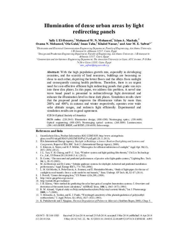 (PDF) Illumination of dense urban areas by light redirecting panels