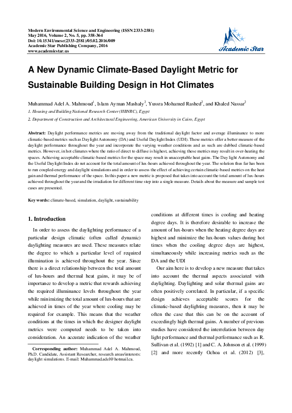 (PDF) A New Dynamic Climate-Based Daylight Metric for Sustainable ...