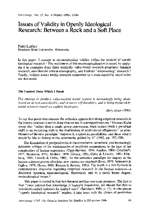 (PDF) Issues of validity in openly ideological research: Between a rock ...