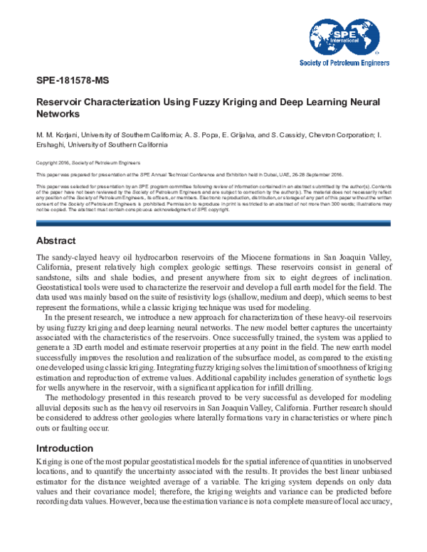(PDF) SPE-181578-MS Reservoir Characterization Using Fuzzy Kriging and ...