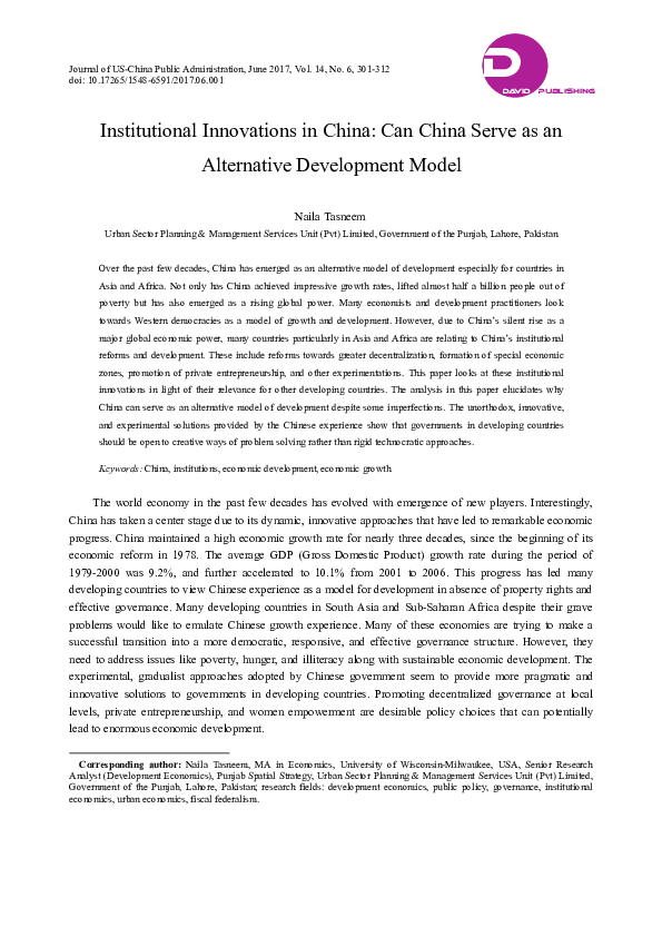 (PDF) Institutional Innovations in China: Can China Serve as an ...