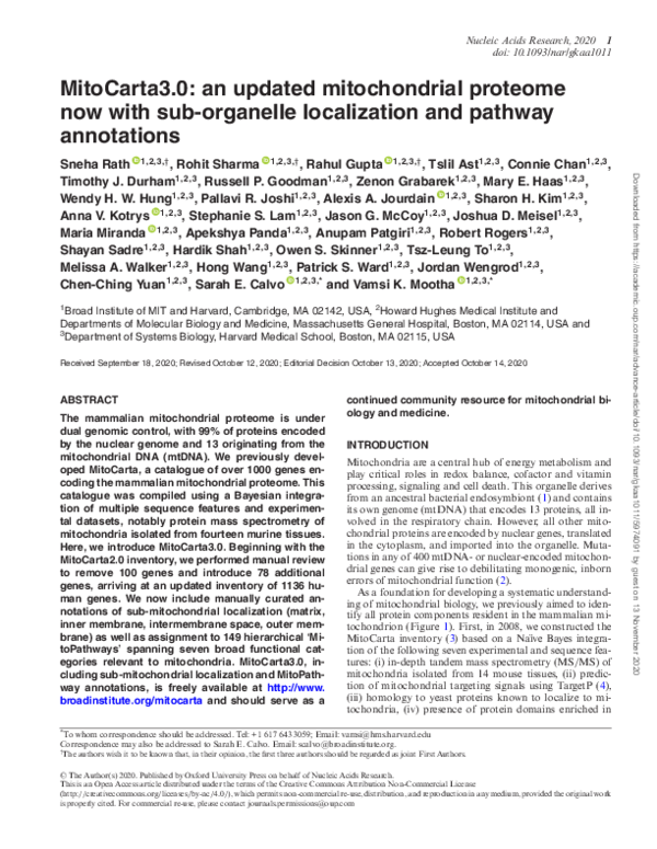 (PDF) MitoCarta3.0: an updated mitochondrial proteome now with sub ...