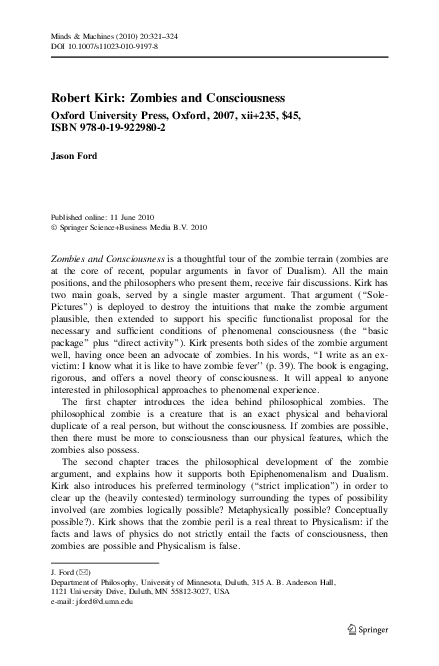 (PDF) Robert Kirk: Zombies and Consciousness