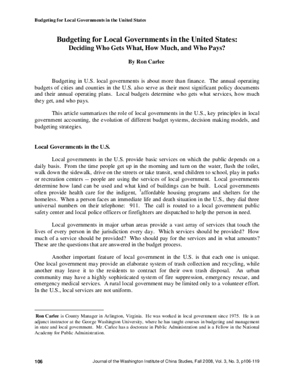 (PDF) Budgeting for Local Governments in the United States: Deciding ...