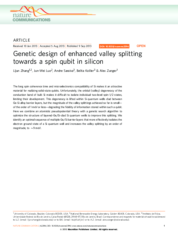 Pdf Genetic Design Of Enhanced Valley Splitting Towards A Spin Qubit In Silicon Belita
