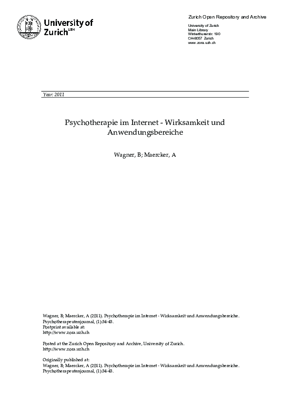 (PDF) Psychotherapie im Internet – Wirksamkeit und Anwendungsbereiche