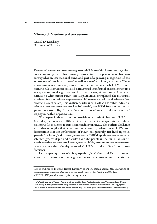 (PDF) Afterword: A Review and Assessment