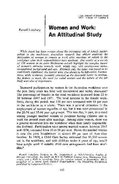 (PDF) Women and Work: An Attitudinal Study