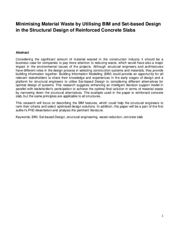 (PDF) Minimising Material Waste by Utilising BIM and Set-based Design ...