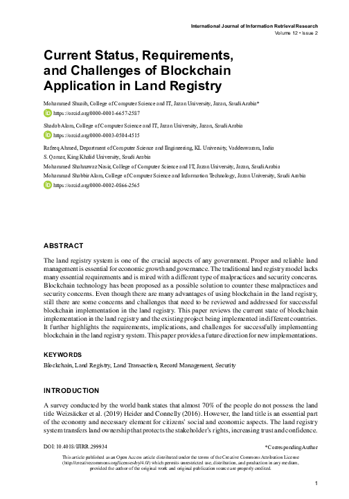 (PDF) Current Status, Requirements, and Challenges of Blockchain Application in Land Registry