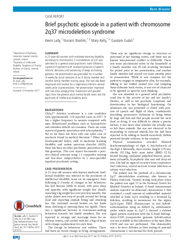 (PDF) Brief psychotic episode in a patient with chromosome 2q37 ...