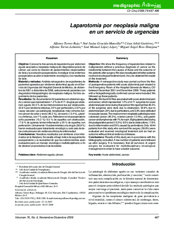 (PDF) Laparotomía por neoplasia maligna en un servicio de urgencias