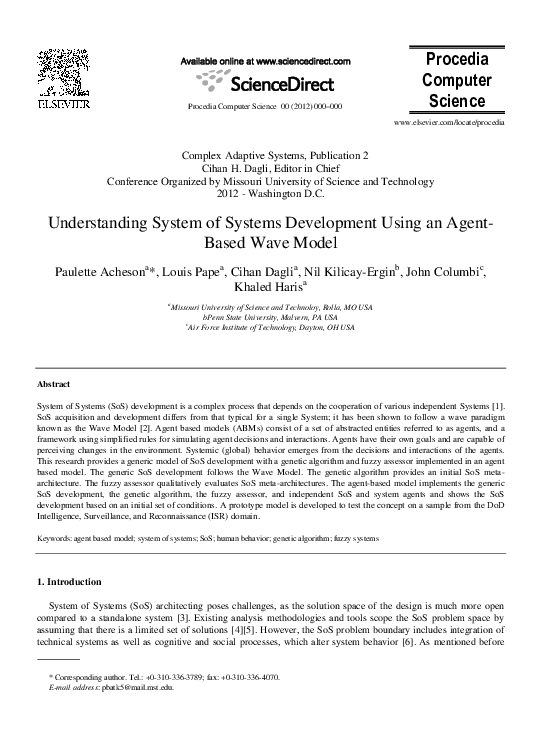 (PDF) Understanding System of Systems Development Using an Agent- Based Wave Model