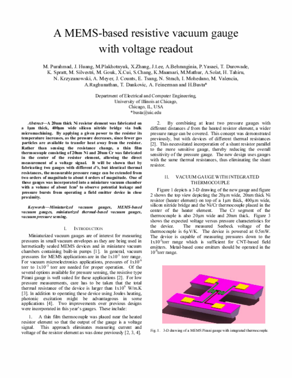 (PDF) A MEMS-based resistive vacuum gauge with voltage readout | Mrinal ...