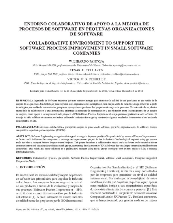 (PDF) Entorno Colaborativo de Apoyo a la Mejora de Procesos de software en Pequeñas ...