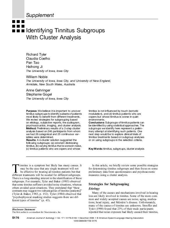 (PDF) Identifying Tinnitus Subgroups With Cluster Analysis