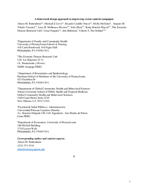 (PDF) A behavioral design approach to improving vector-control campaigns