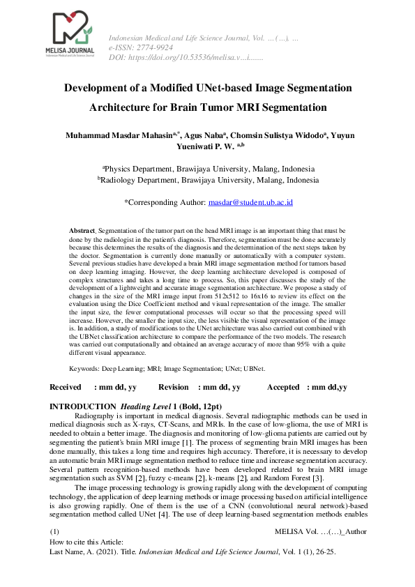Pdf Development Of A Modified Unet Based Image Segmentation Architecture For Brain Tumor Mri 