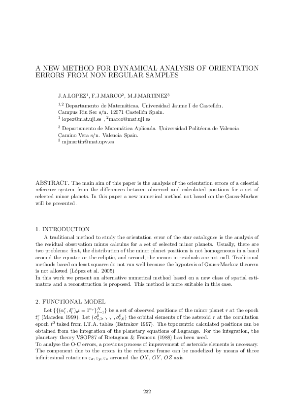 Pdf A New Method For Dynamical Analysis Of Orientation Errors From Non Regular Samples Jose