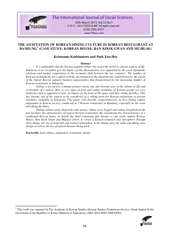 (PDF) The Adaptation of Korean Dining Culture in Korean Restaurant at ...