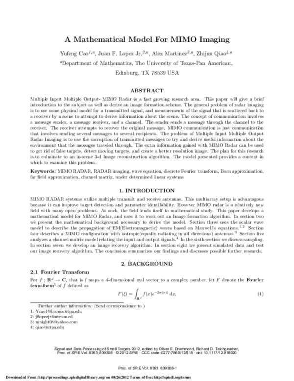 (PDF) A mathematical model for MIMO imaging